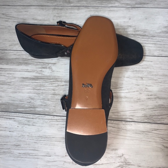Coach | Shoes | Coach Black Metallic Flats With Strap Nwot | Poshmark